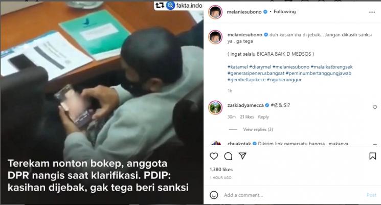 Melanie Subono Sentil Anggota DPR Diduga Dijebak Nonton Bokep: Kasihan, Jangan Dihukum
