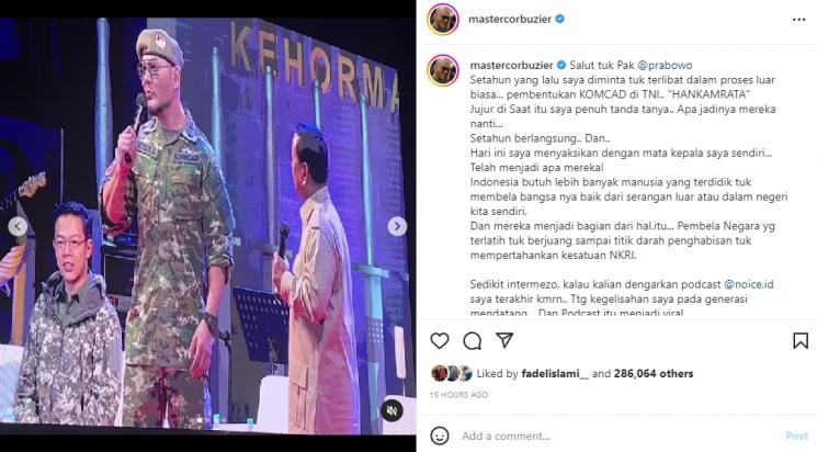 Deddy Corbuzier Pakai Seragam TNI, Disanjung Istri: Kapten Ri Aku