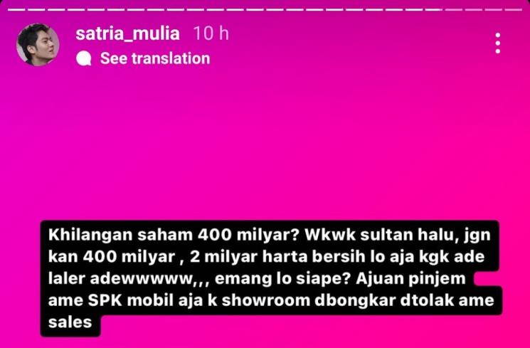 'Halu', Satria Mulia Nyinyiri Kabar Rizky Billar Rugi Rp 400 Miliar ...